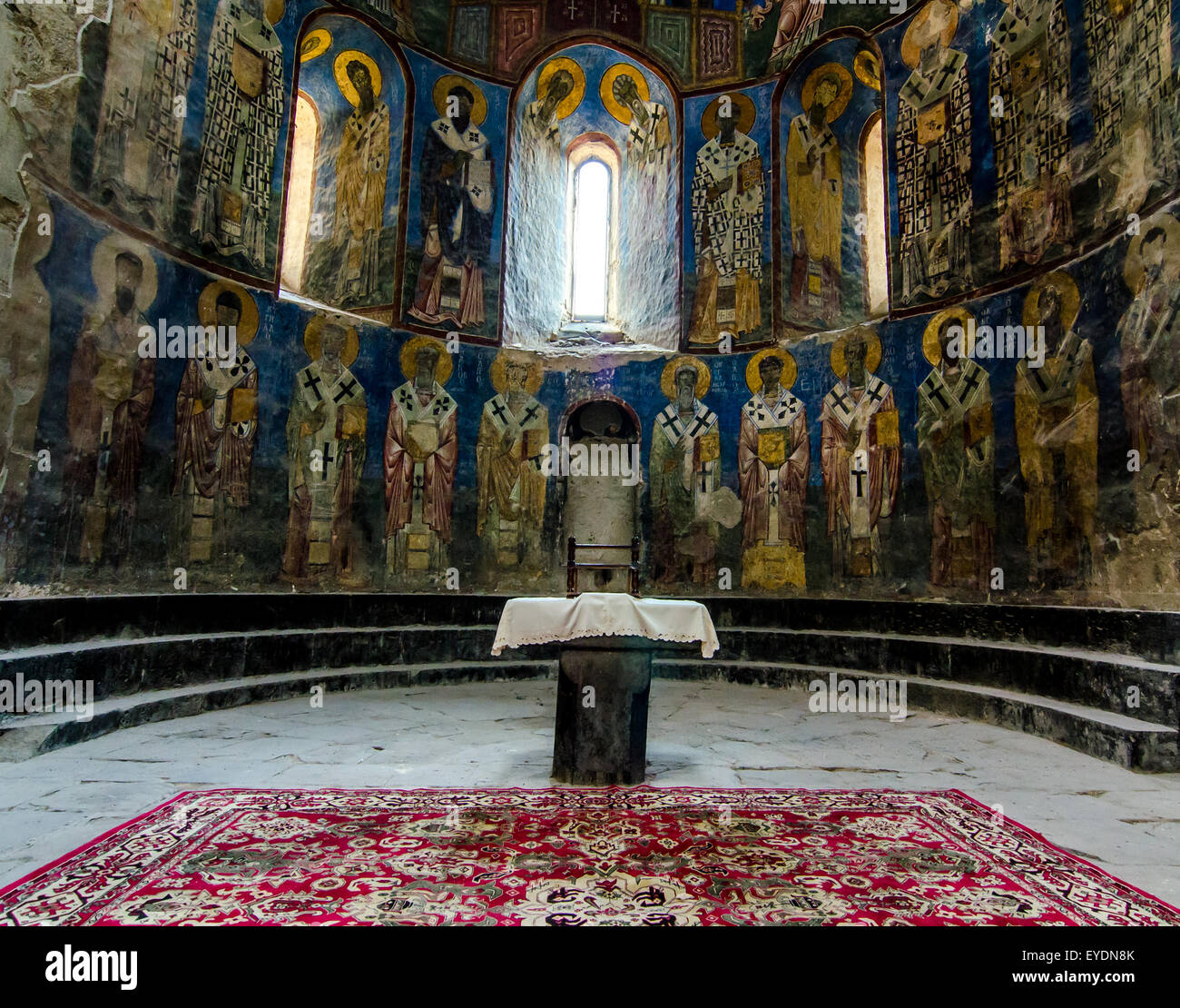 Akhtala Monastery Beautiful interior of ancient chapel with frescoes in ...
