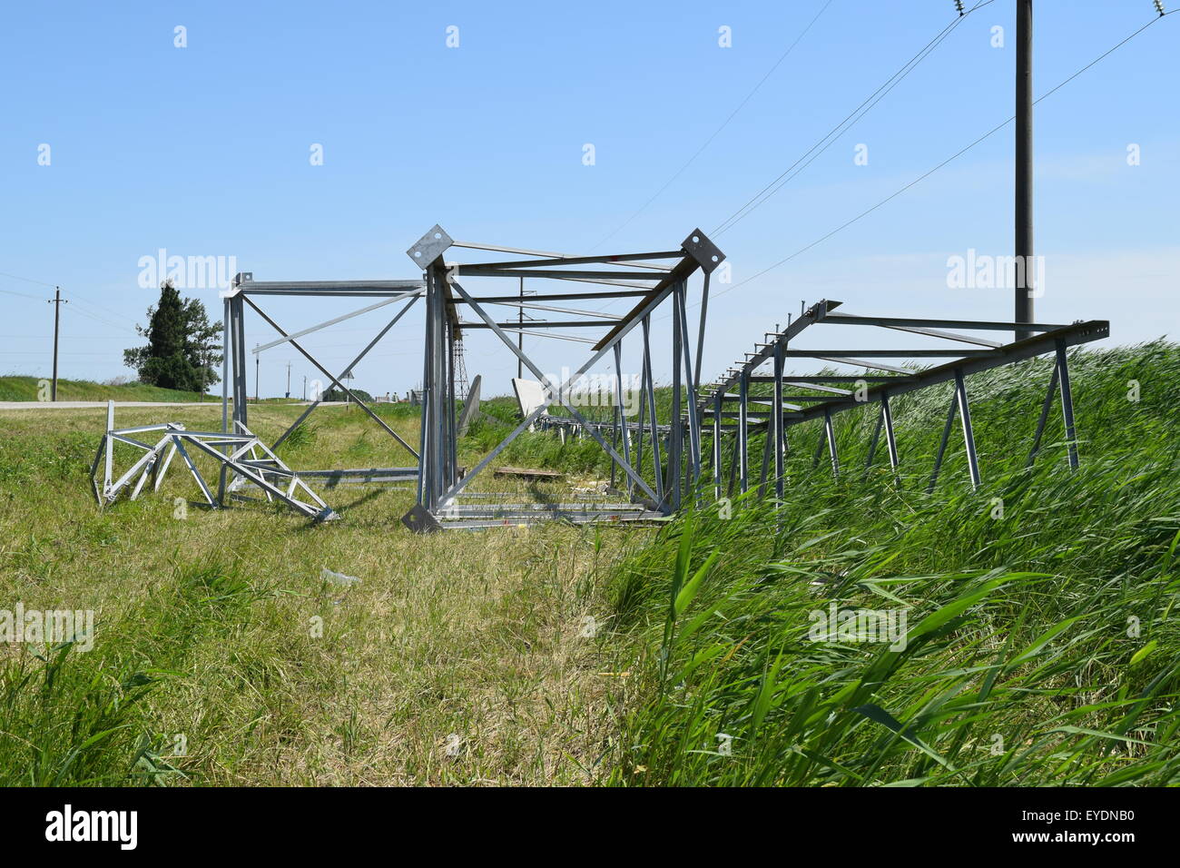 Construction of a high-voltage power line. Stages of installation of ...