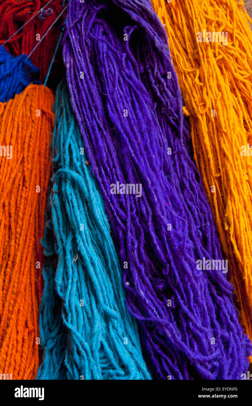 Morocco, Colorful threads for sale; Marrakech Stock Photo - Alamy