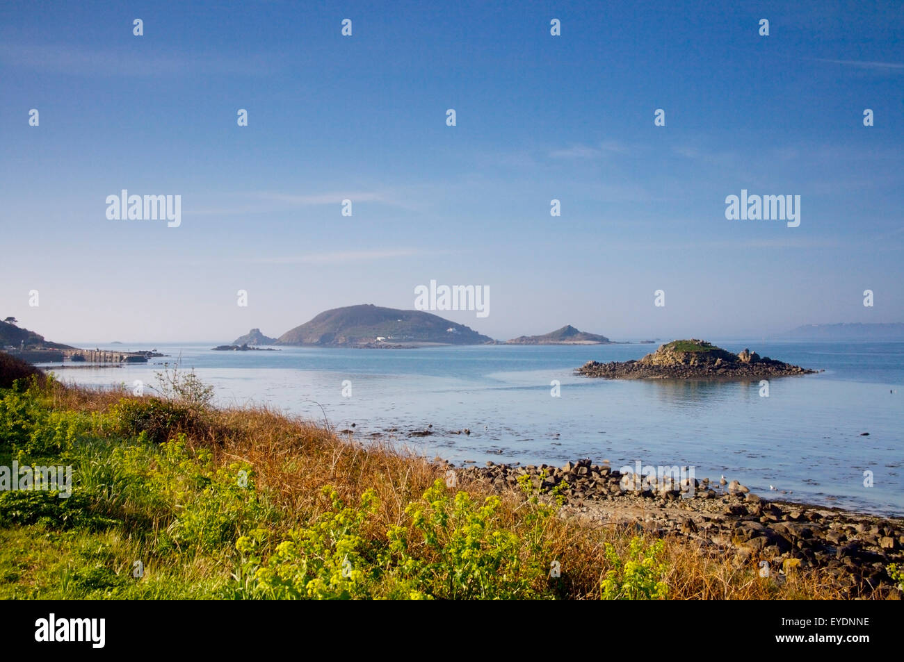 England, Channel Islands, View of sea and islands; Jethou Stock Photo ...