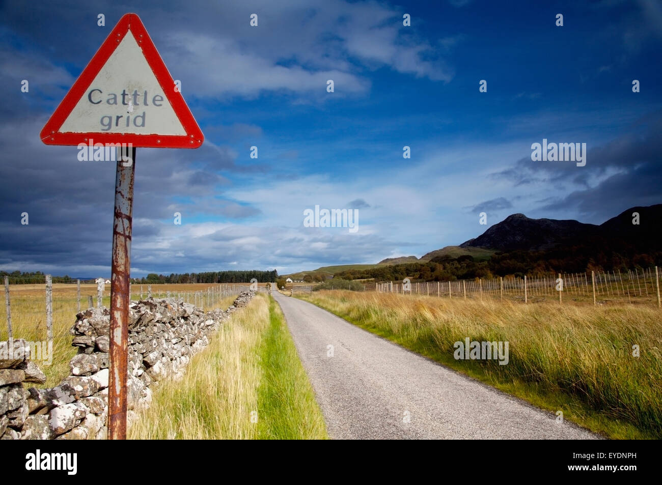 United Kingdom, View of road and road sign; Scotland Stock Photo - Alamy