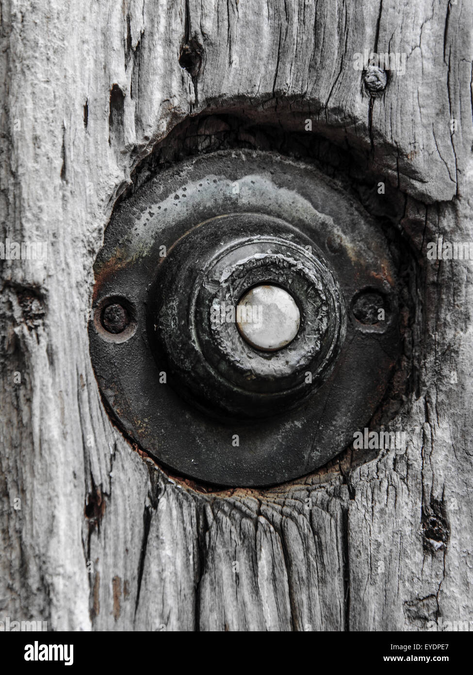 Vintage door bell in old wooden door frame Stock Photo - Alamy