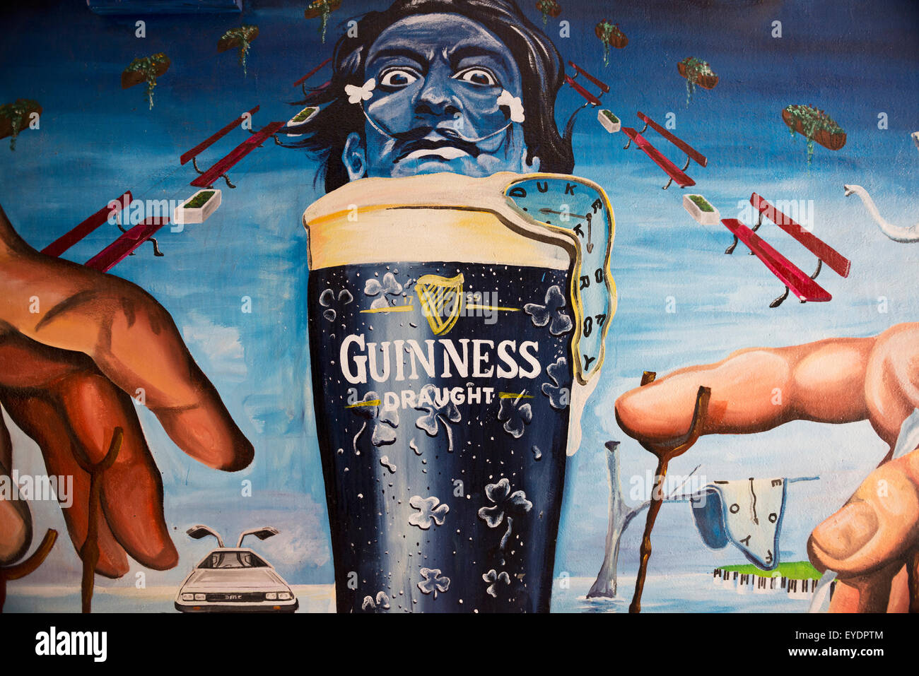 United Kingdom, Northern Ireland, Dali style mural of pint of Guinness ...