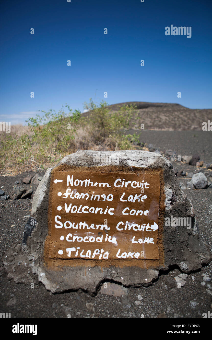 Kenya, Information sign next to lake Turkana in Central Island National ...