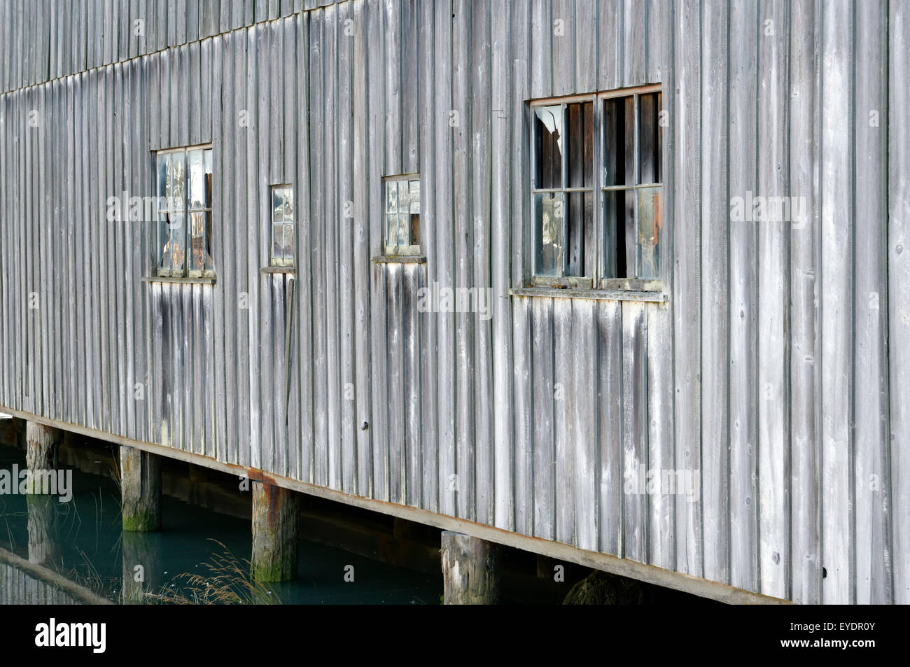 Weathered wooden cannery building in the Britannia Shipyard Historic ...