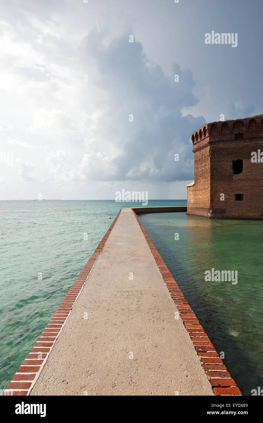 Brick wall surrounding moat outside of Fort Jefferson, Dry Tortugas ...