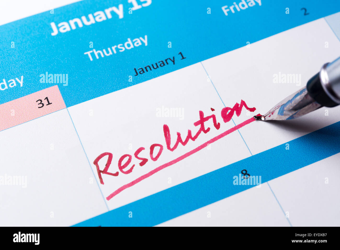Resolution word written on the calendar with a pen Stock Photo - Alamy