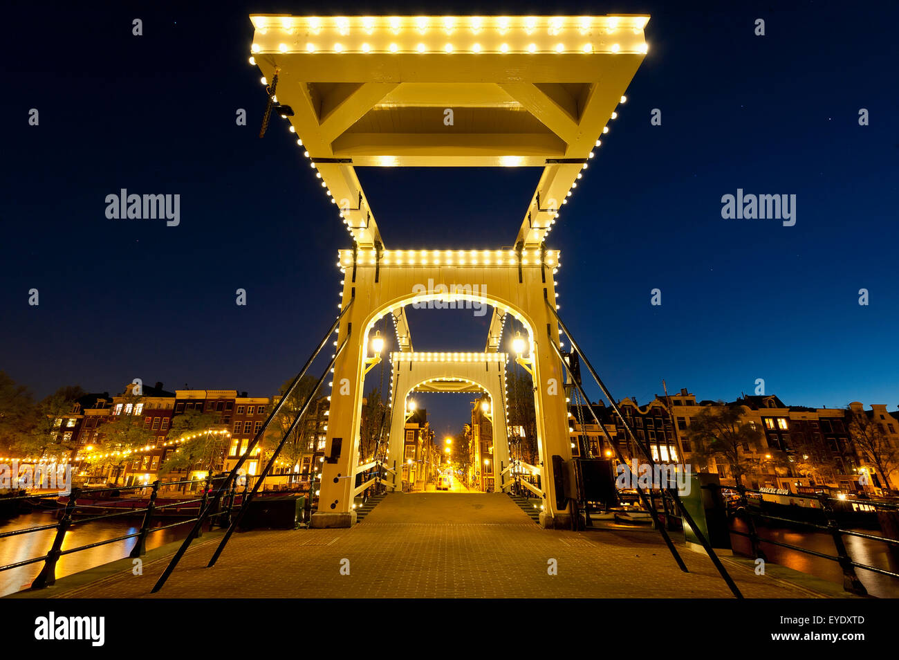 Holland, Magere Brug or Skinny Bridge at dusk; Amsterdam Stock Photo ...
