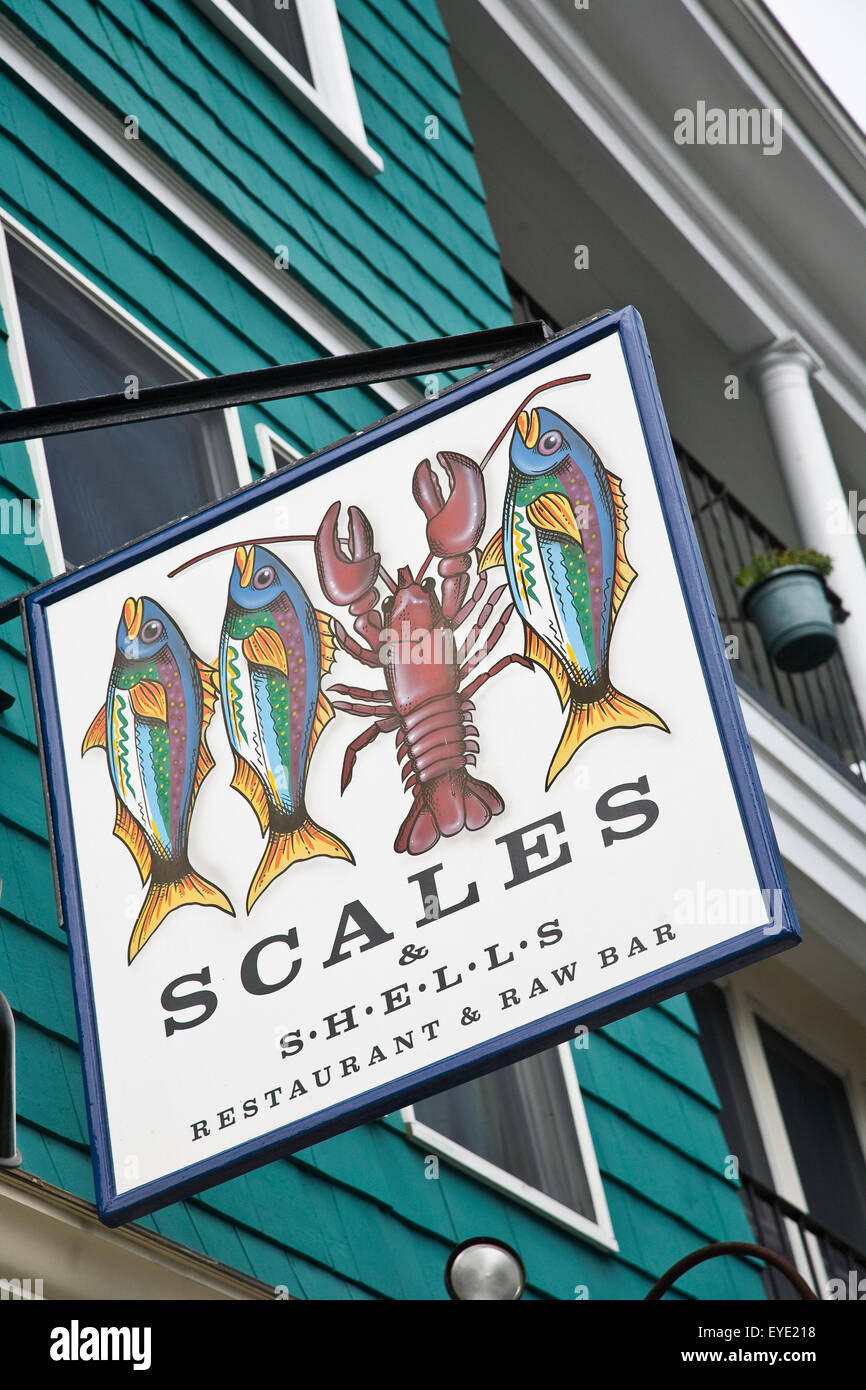 Usa, Rhode Island, Newport, Fish Restaurant Sign; Thames Street Stock ...