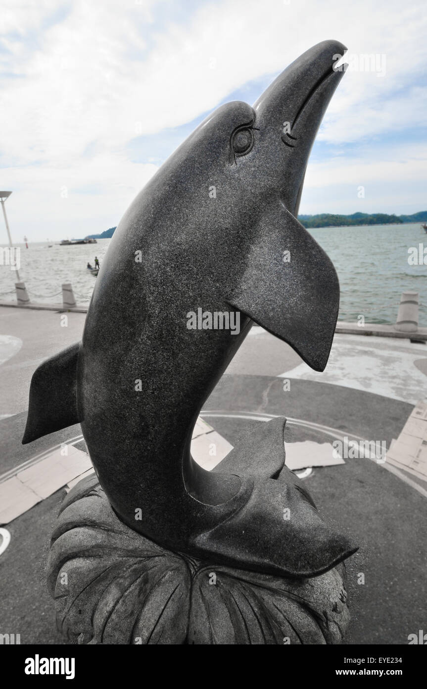 Dolphin statue on the square near sea in Kota Kinabalu, Borneo ...