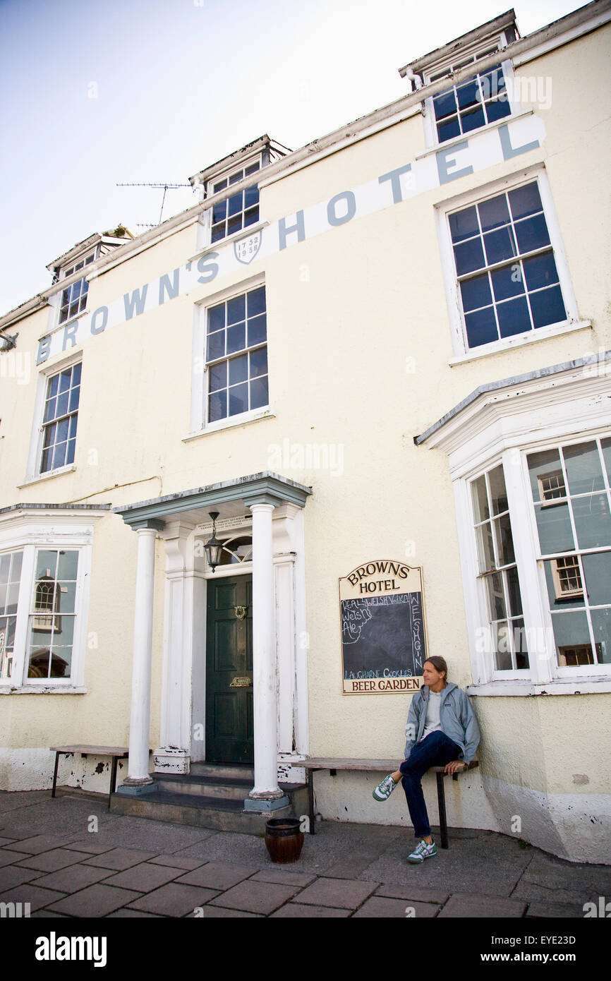 United Kingdom, Wales, Pembrokeshire, Man In Front Of Browns Hotel ...