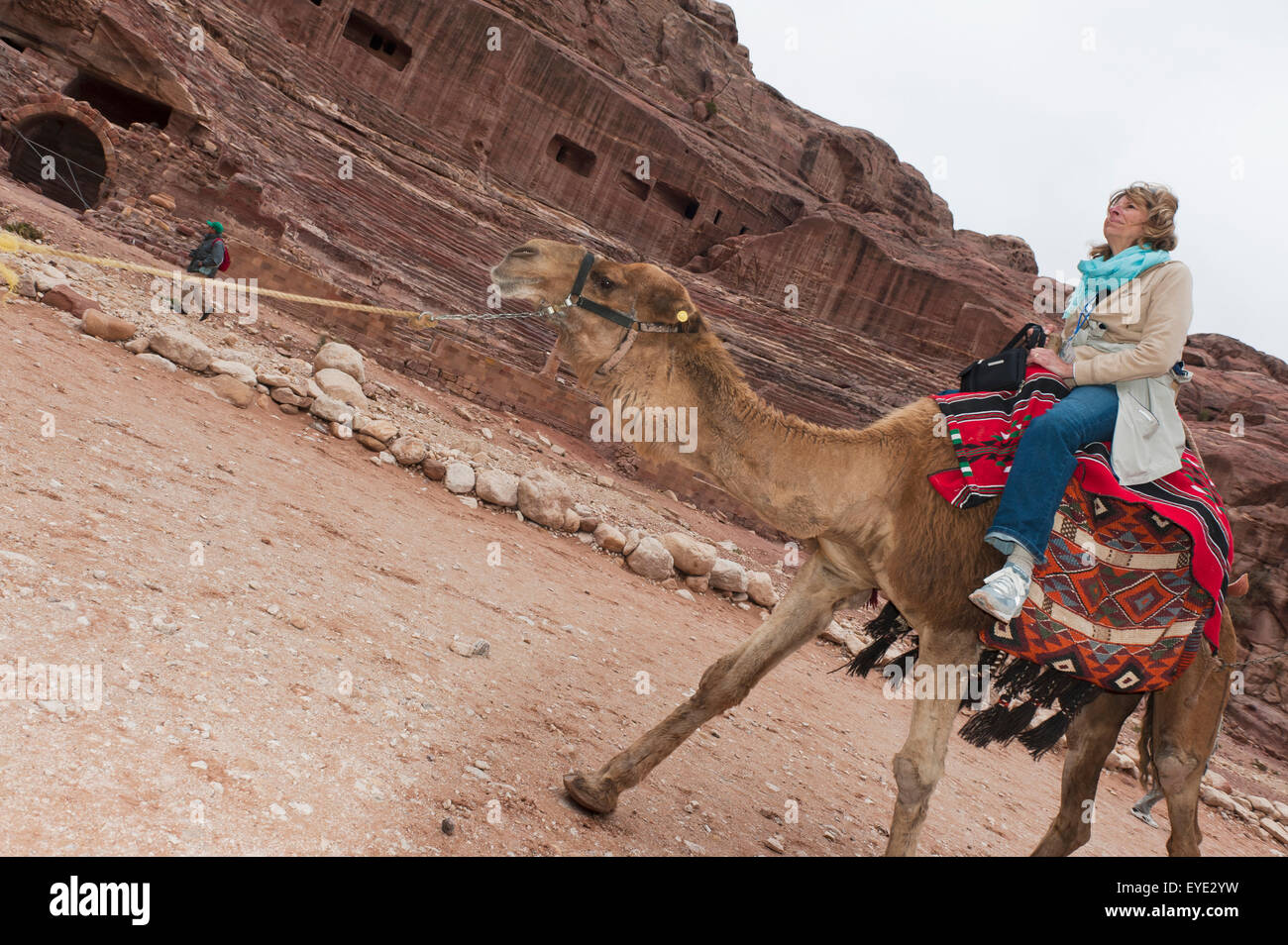 Female Tourist Taking A Camel Ride, Petra, Jordan, Middle East Stock ...