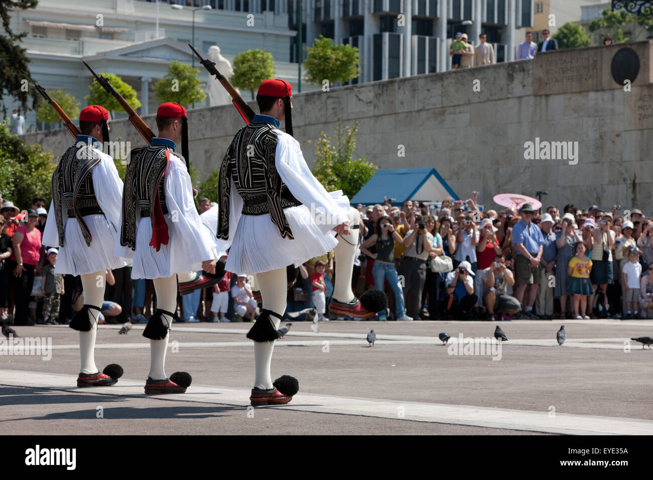 Goose-stepping Evzones arriving to change the guards at the Unknown ...