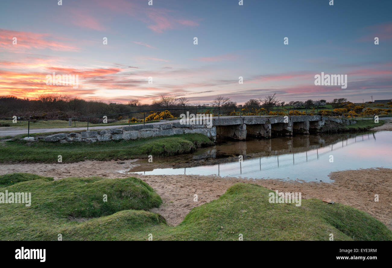 Beautiful sunset over the De Lank river at St Breward on Bodmin Moor in ...