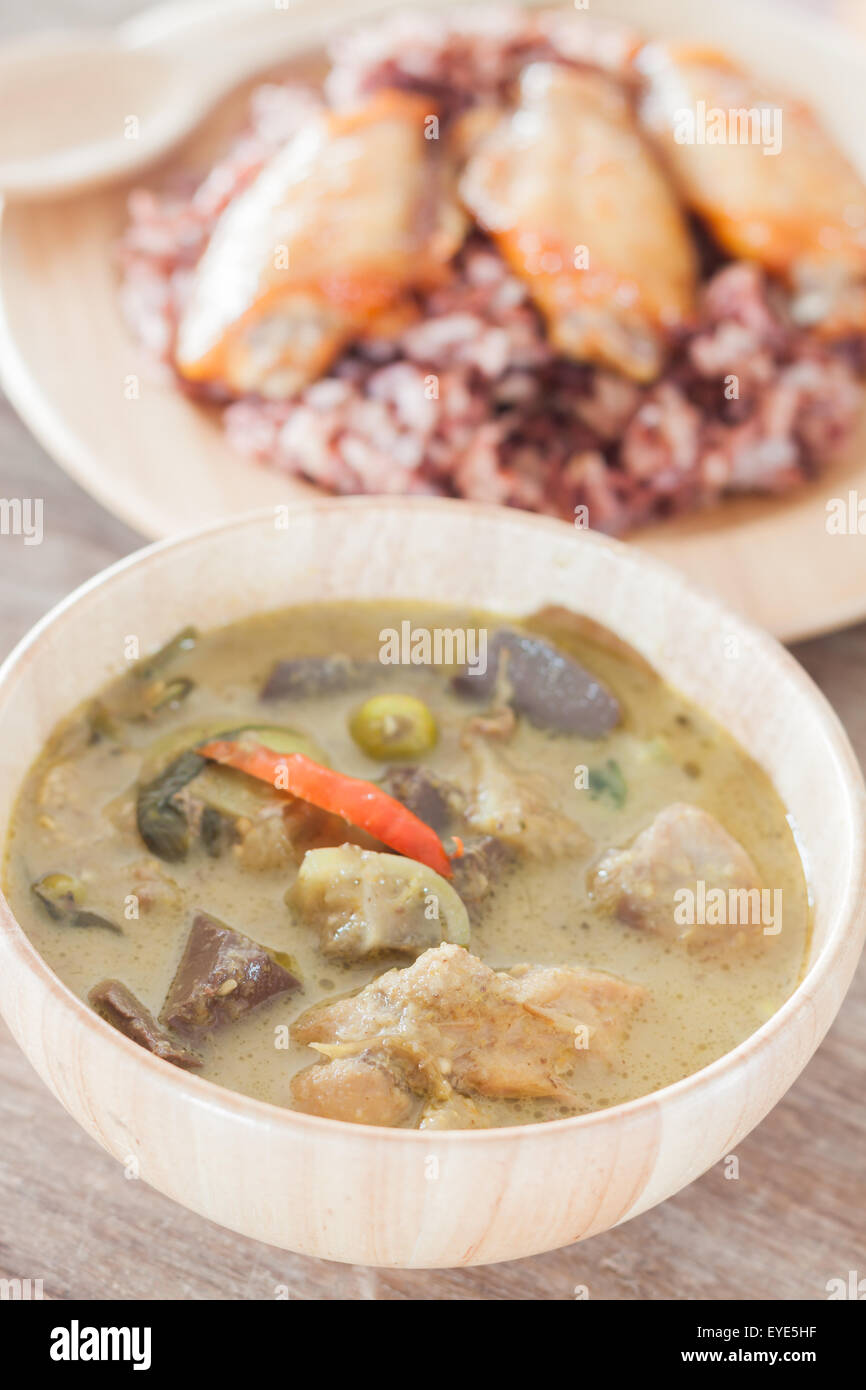 Multi grains berry rice with green curry, stock photo Stock Photo - Alamy