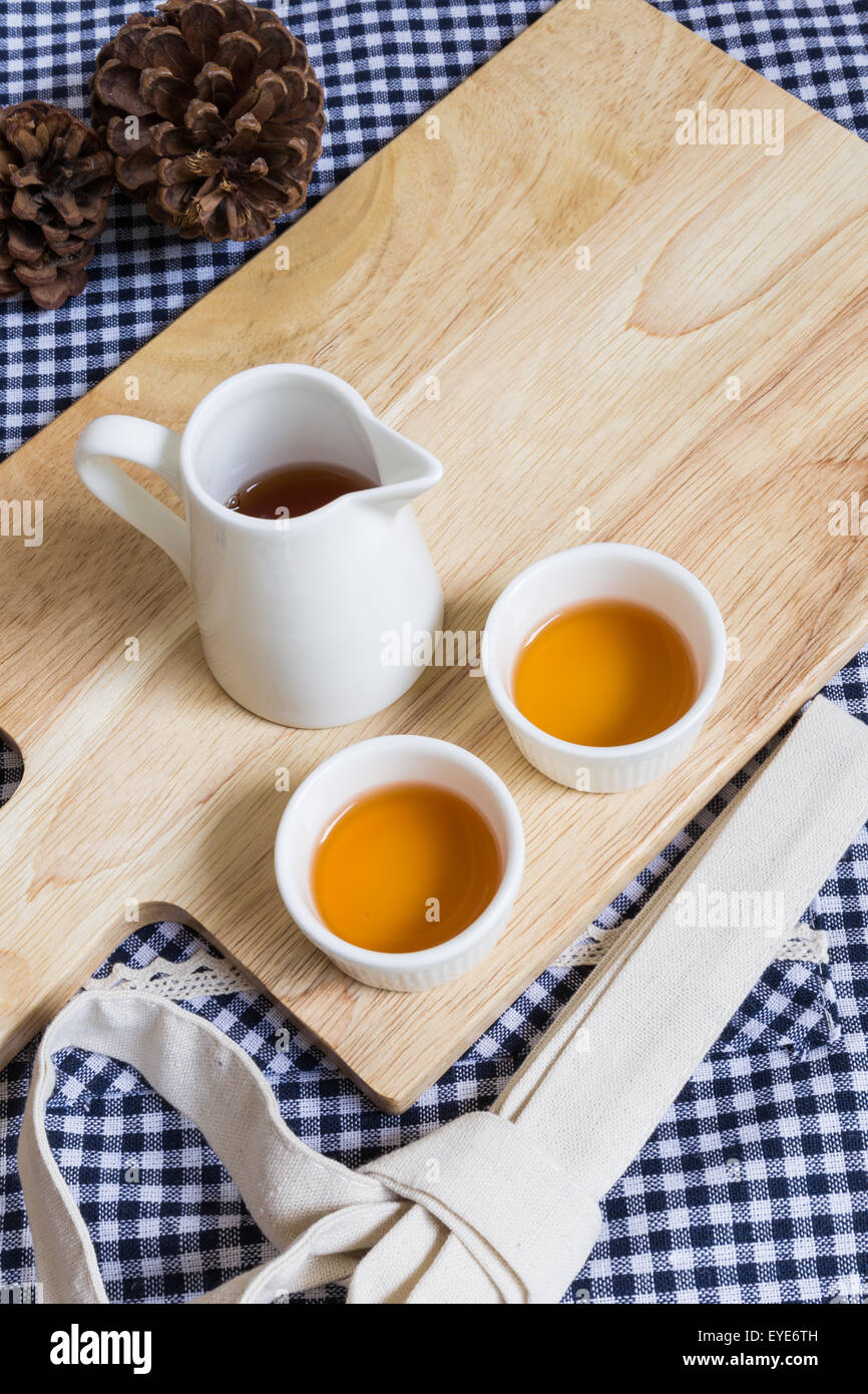 Wood Texture Cutting Plate and Cups of Tea on Table at Home Stock Photo ...