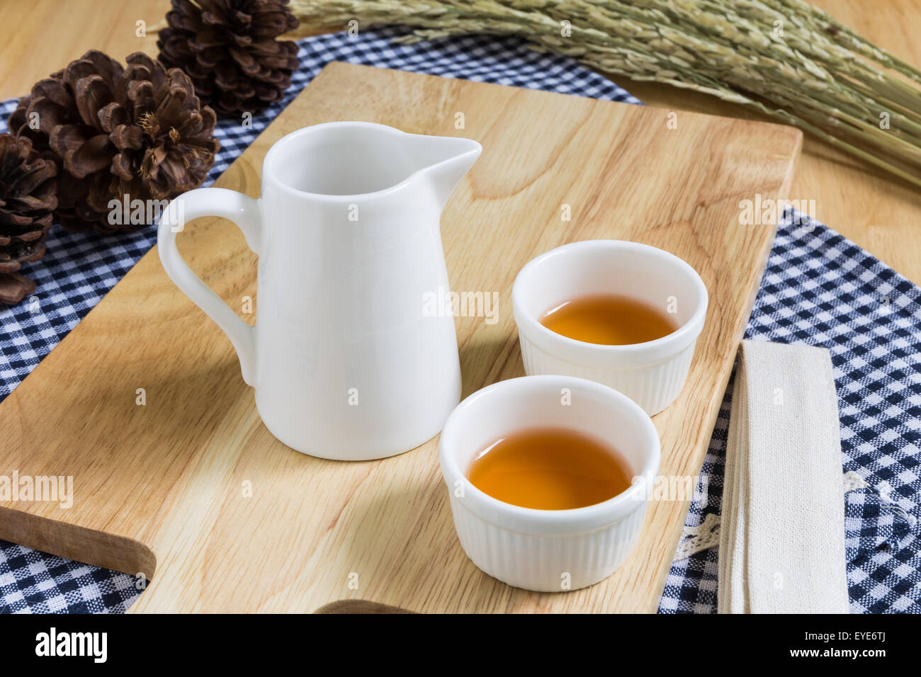 Wood Texture Cutting Plate and Cups of Tea on Table at Home Stock Photo ...