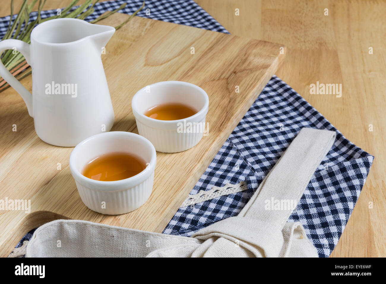Wood Texture Cutting Plate and Cups of Tea on Table at Home Stock Photo ...