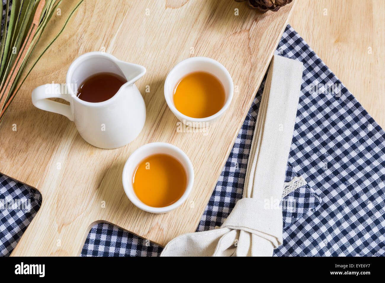 Wood Texture Cutting Plate and Cups of Tea on Table at Home Stock Photo ...