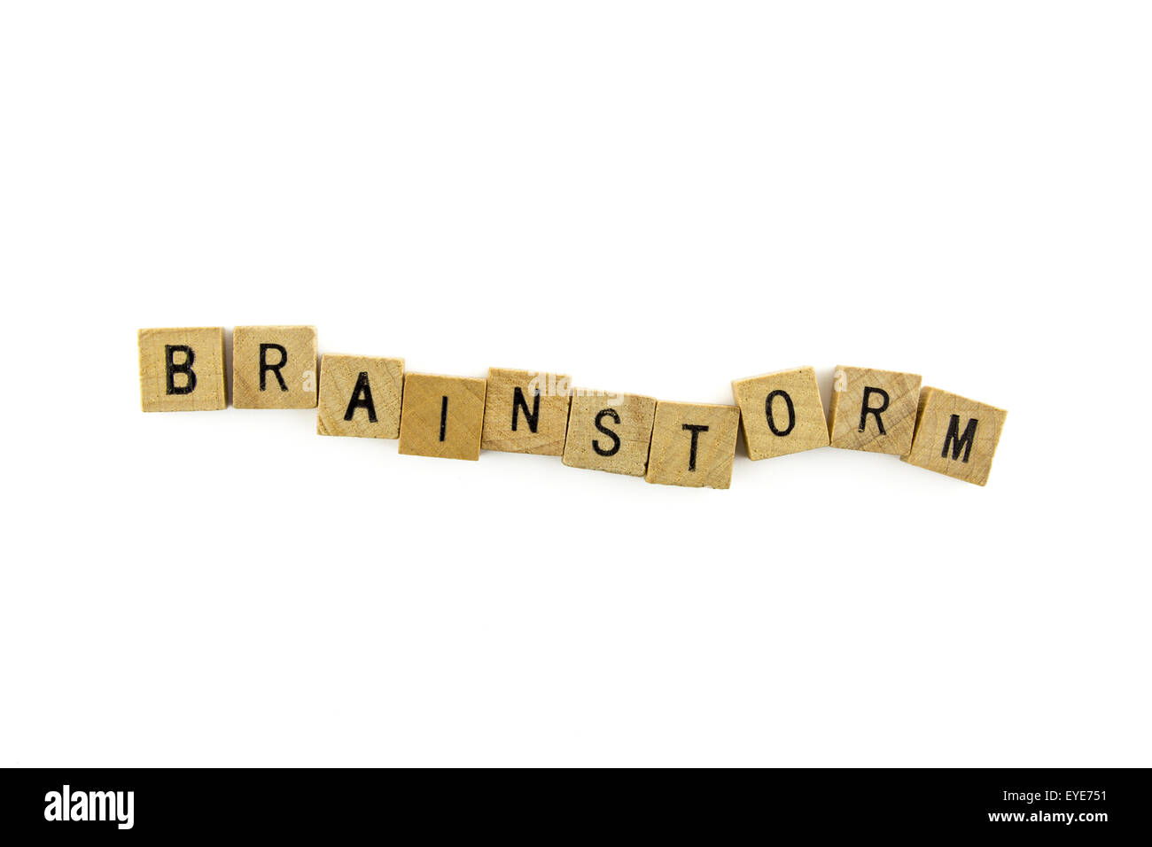 Brainstorm word wooden alphabet blocks on white background from top ...