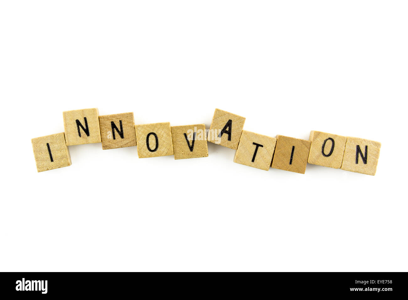 Innovation word wooden alphabet blocks on white background from top ...