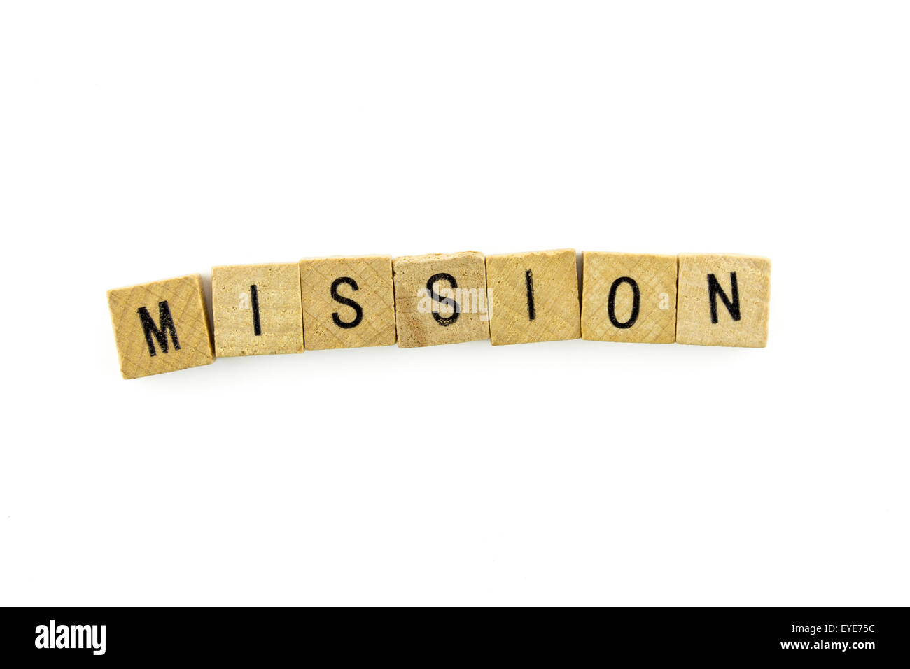 Mission word wooden alphabet blocks on white background from top view ...