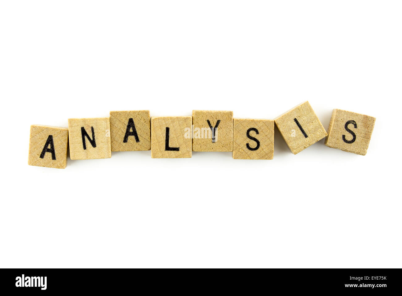 Analysis word wooden alphabet blocks on white background from top view ...