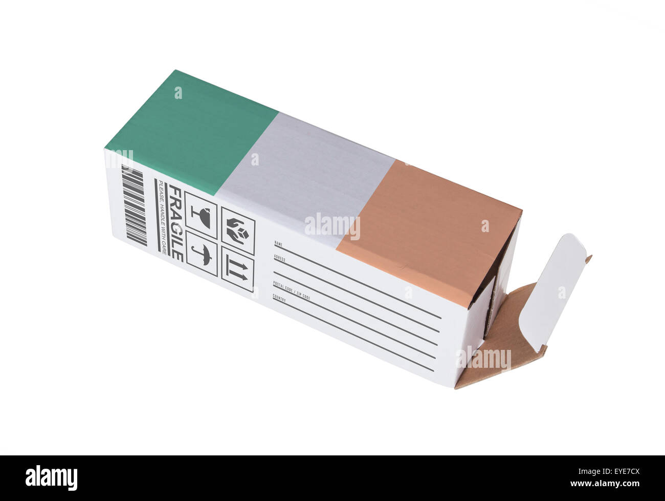 Concept of export, opened paper box - Product of Ireland Stock Photo ...