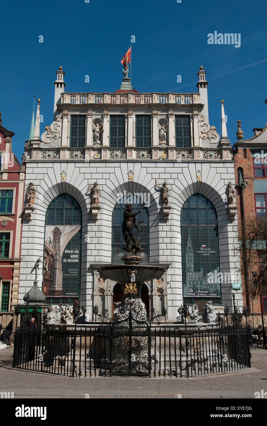 Poland, Neptune's Fountain Bronze Statue Of Roman God In Long Market Of ...
