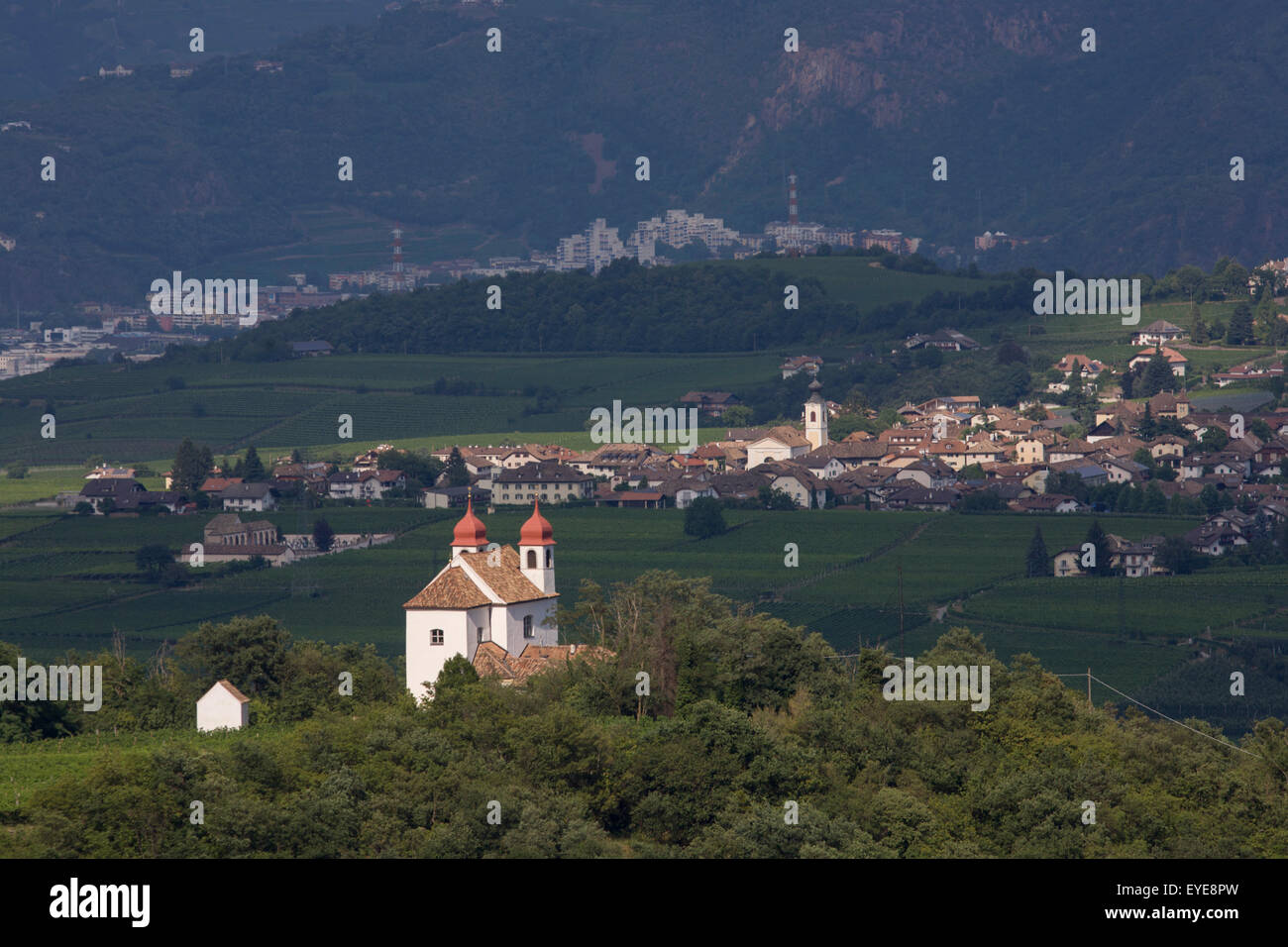 Local chapel on hillside overlooking wine-growing valley south-west of ...