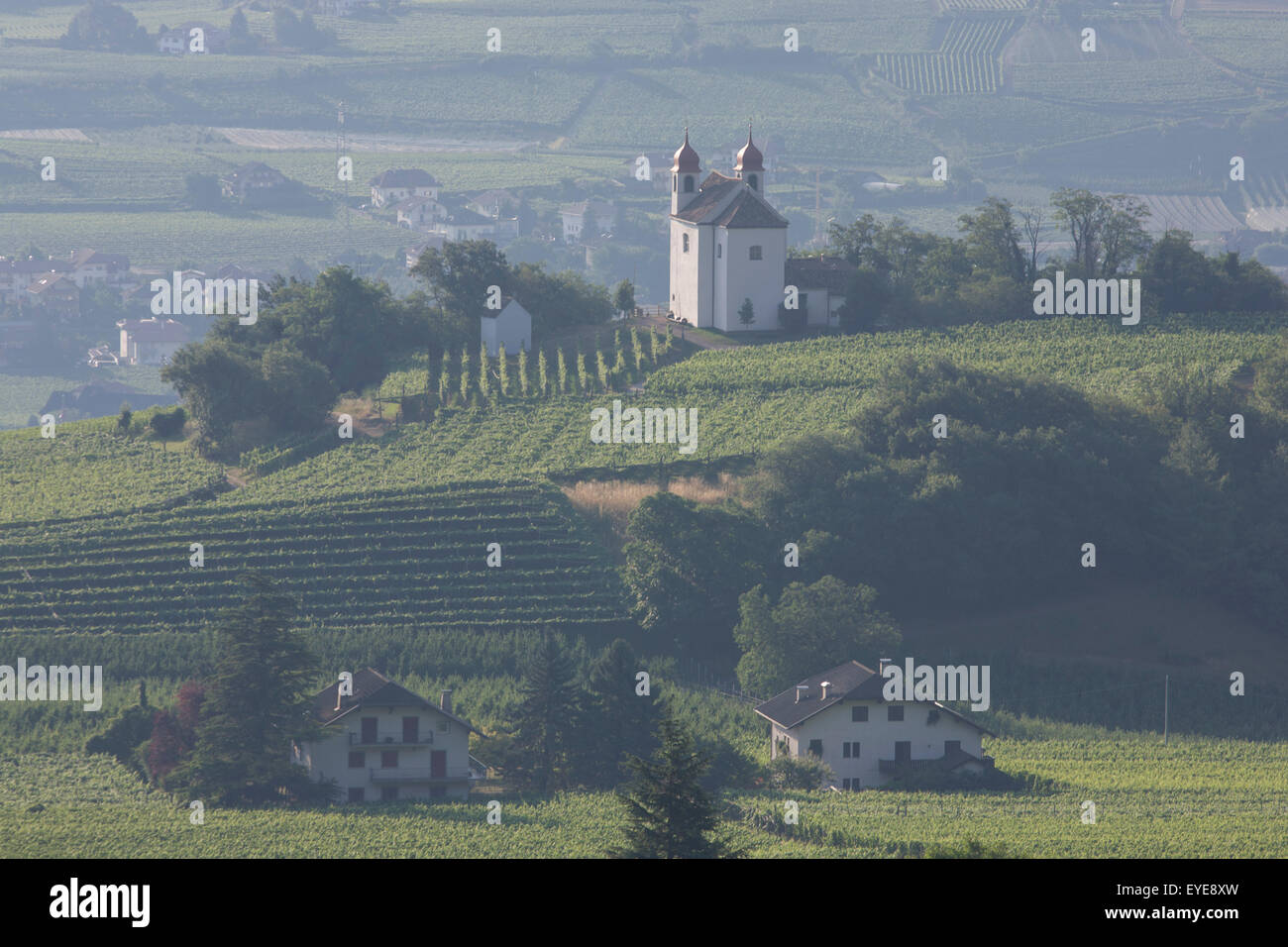 Local chapel on hillside overlooking wine-growing valley south-west of ...