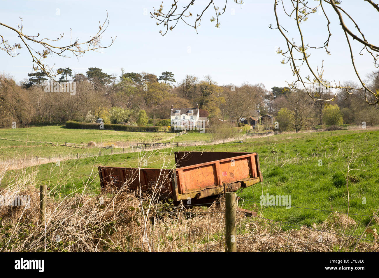 Wetland pasture fields of river deben valley and floodplain hi-res ...