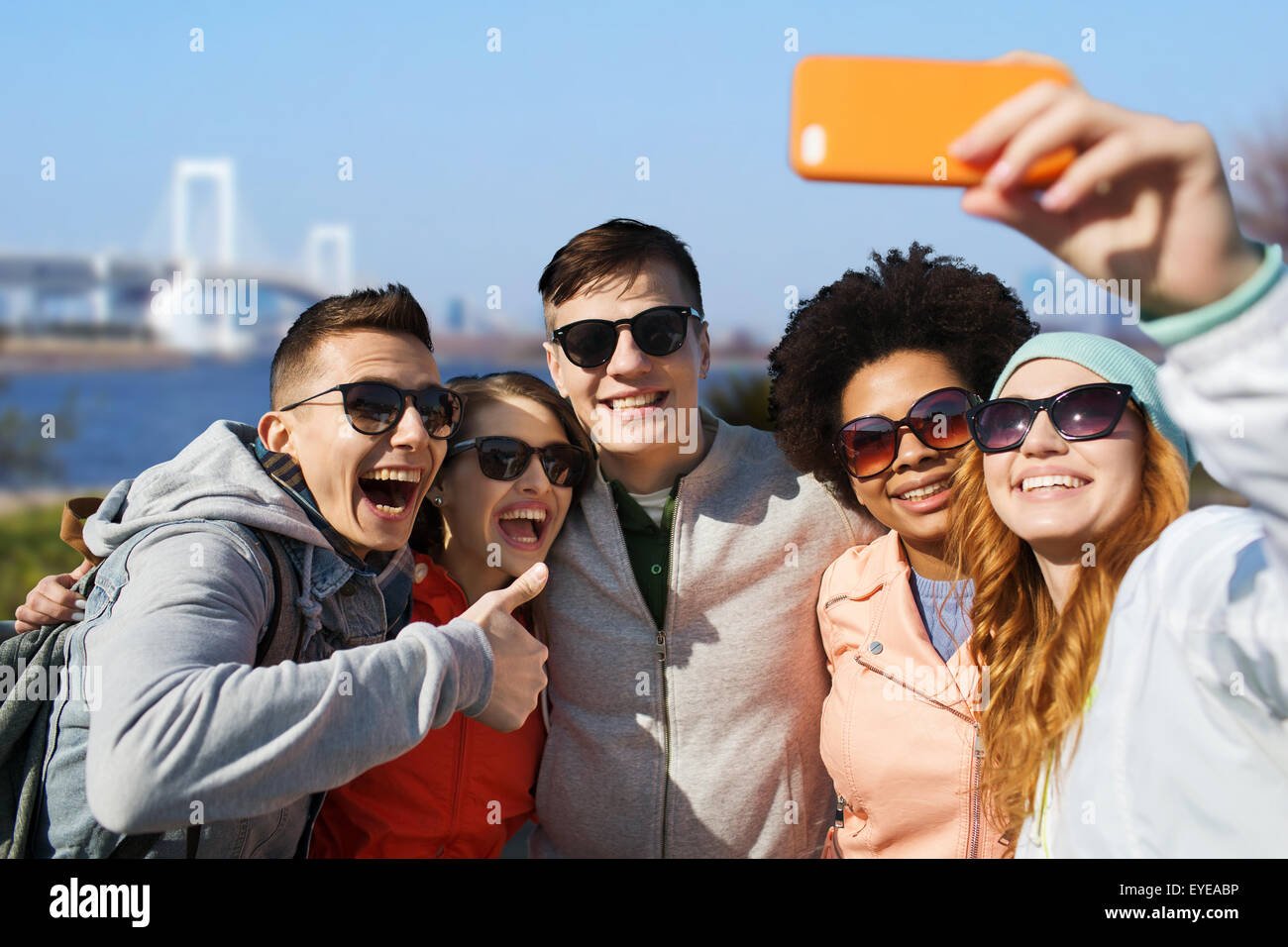 happy friends taking selfie with smartphone Stock Photo - Alamy