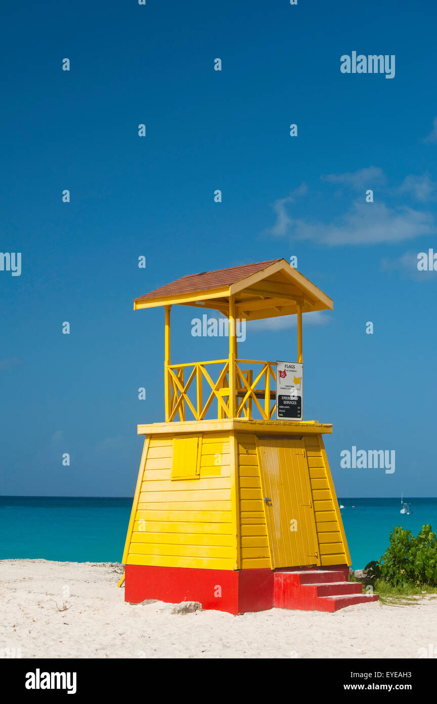 Barbados, Lifeguards tower on Miami Beach; Oistins Stock Photo - Alamy