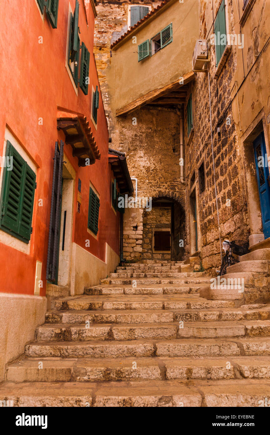 typical buildings town Rovinj at sunset, Istra region, Croatia. europe ...