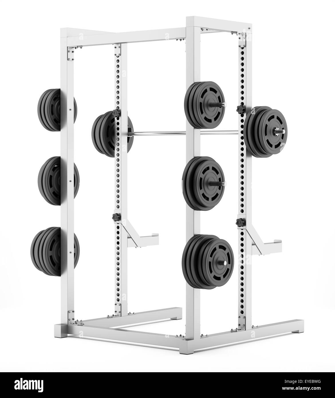 gym half rack with barbell isolated on white background Stock Photo - Alamy