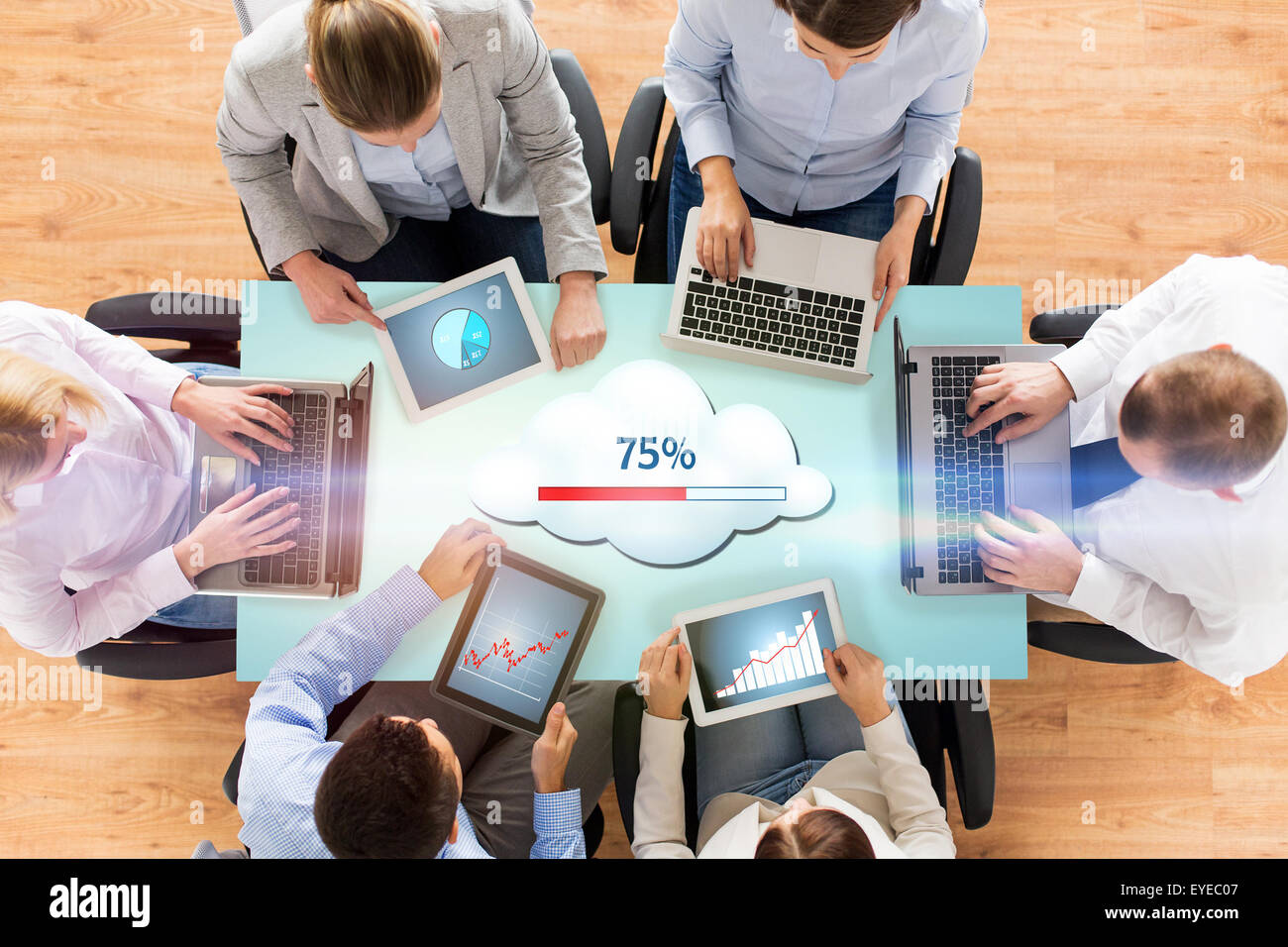 business team with computers cloud computing Stock Photo - Alamy