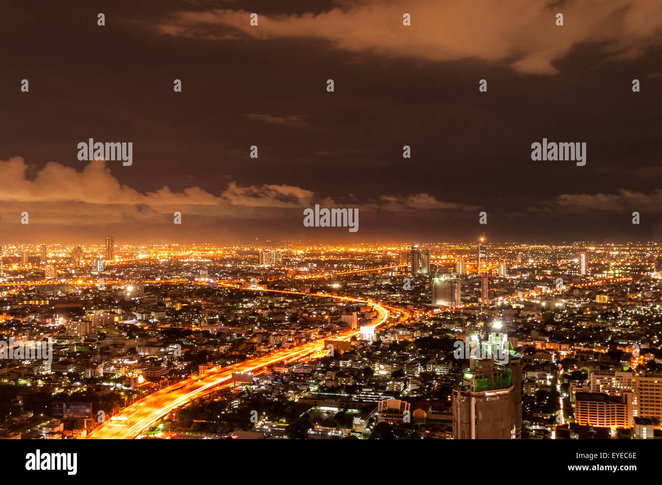 Panorama view of Bangkok city scape at nighttime Thailand Stock Photo ...