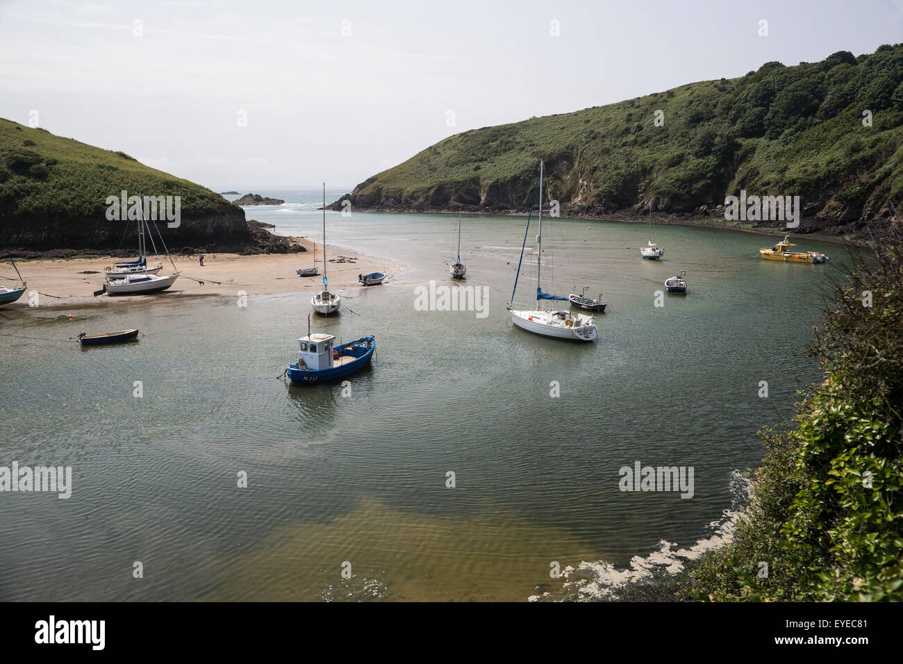 Solva harbour harbor in South West Wales showing boats moored in the ...