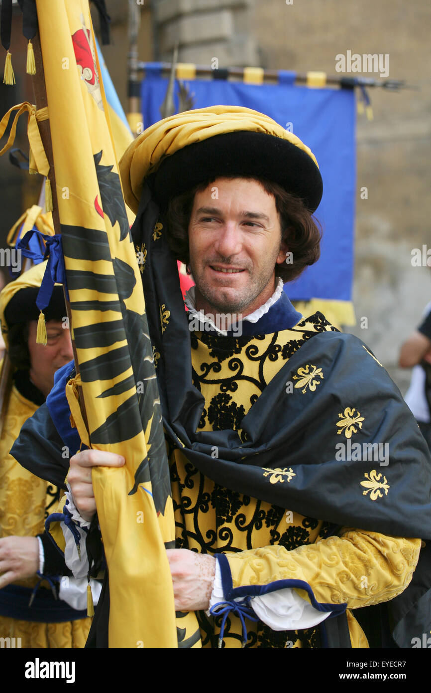 Italy, Tuscany, Man In Historical Clothing During Palio Parade; Siena ...