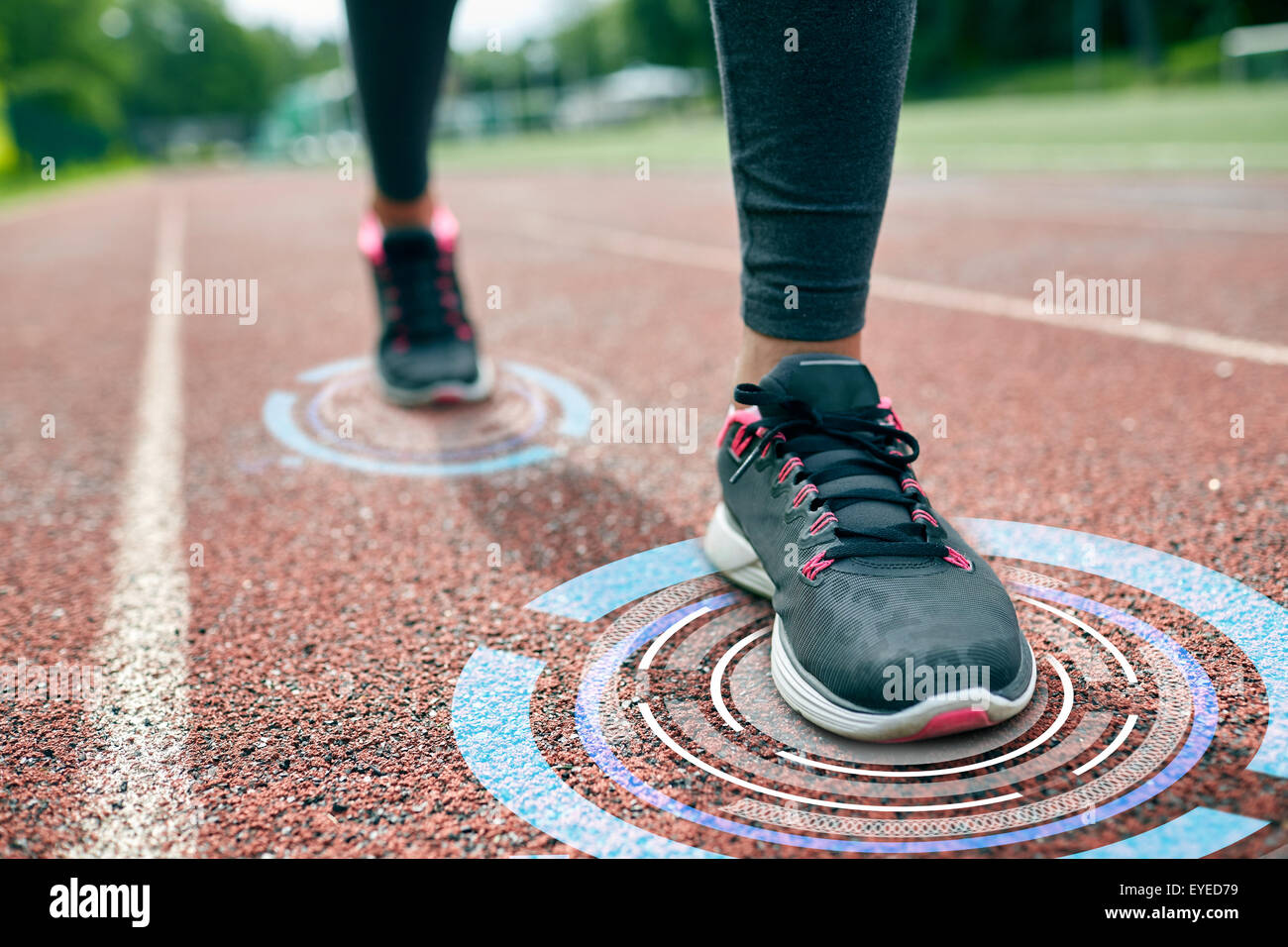 close up of woman feet running on track Stock Photo - Alamy
