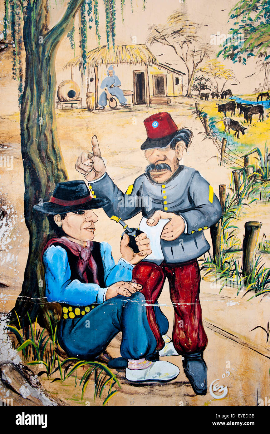Painting Of Two Gauchos Drinking Mate In La Boca, Buenos Aires ...