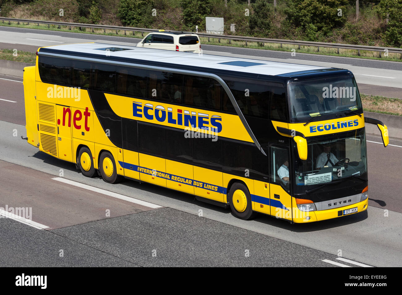 Intercity bus Ecolines moving fast on the highway in Germany Stock ...