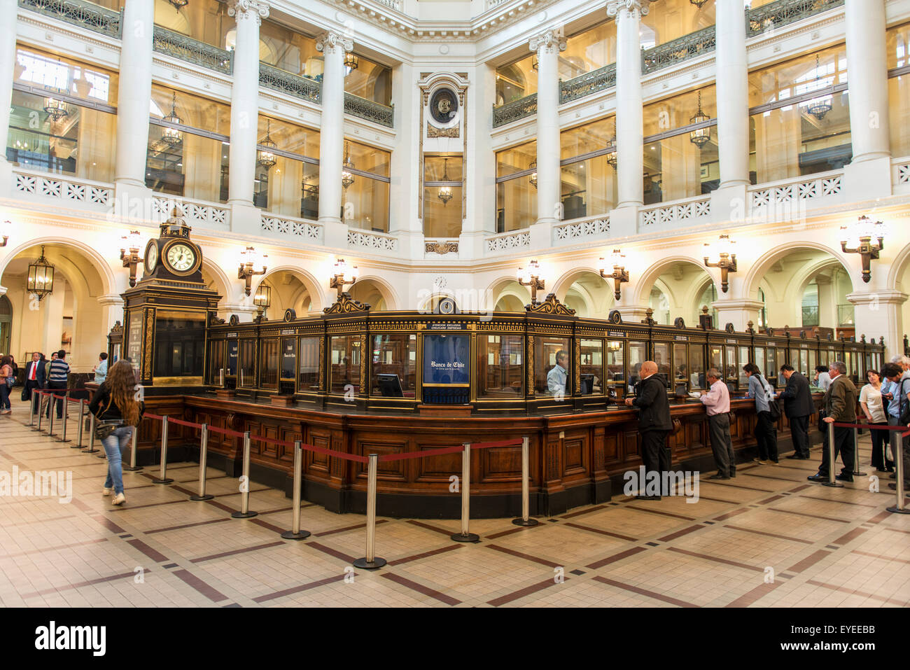 Bank counter inside ornate building; Santiago, Santiago Metropolitan ...