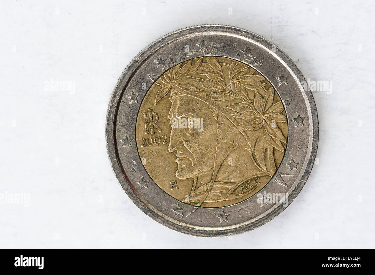 two Euro Coin with europe Italian backside used look Stock Photo - Alamy
