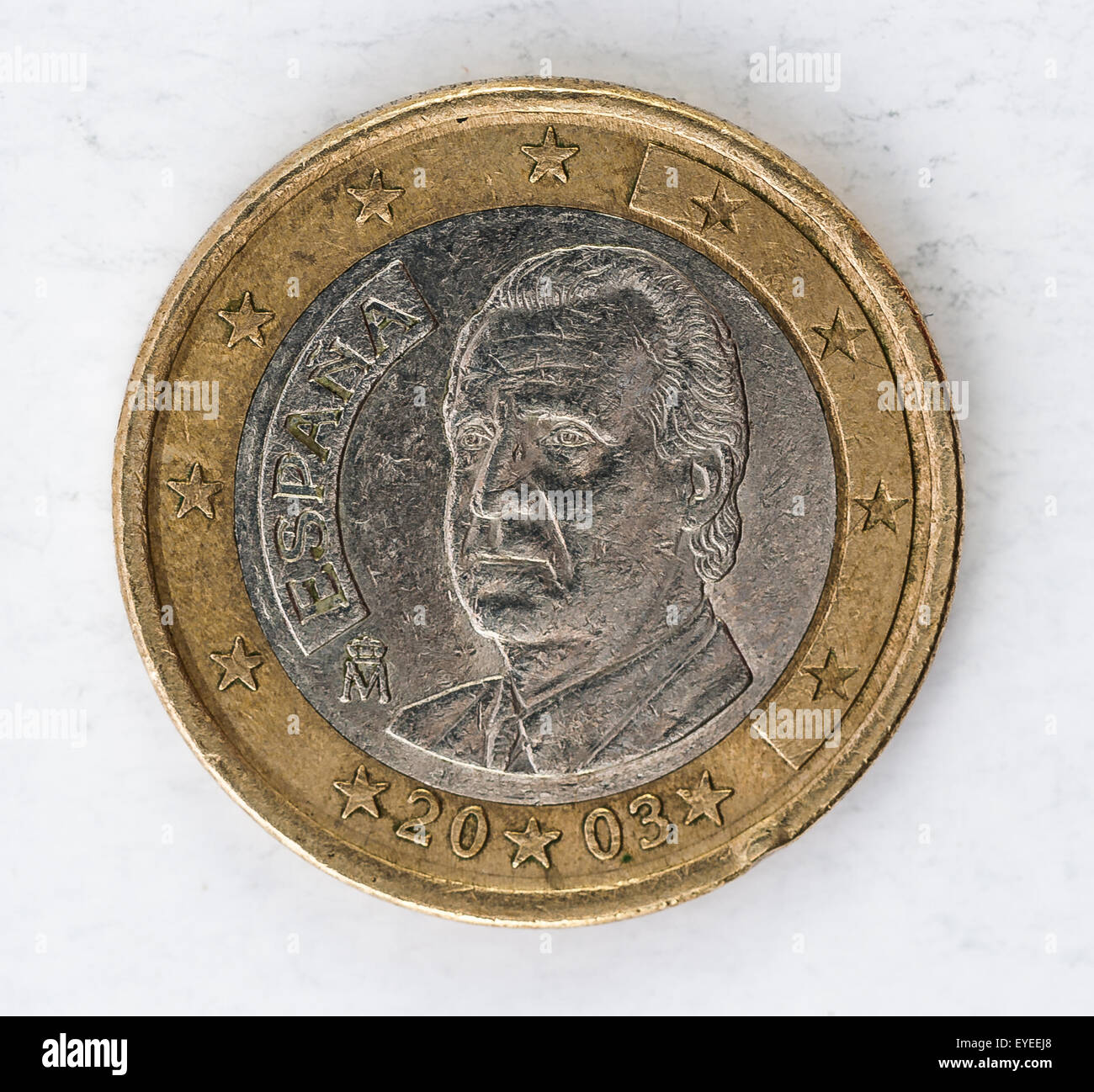 one Euro Coin with europe espania backside used look Stock Photo - Alamy