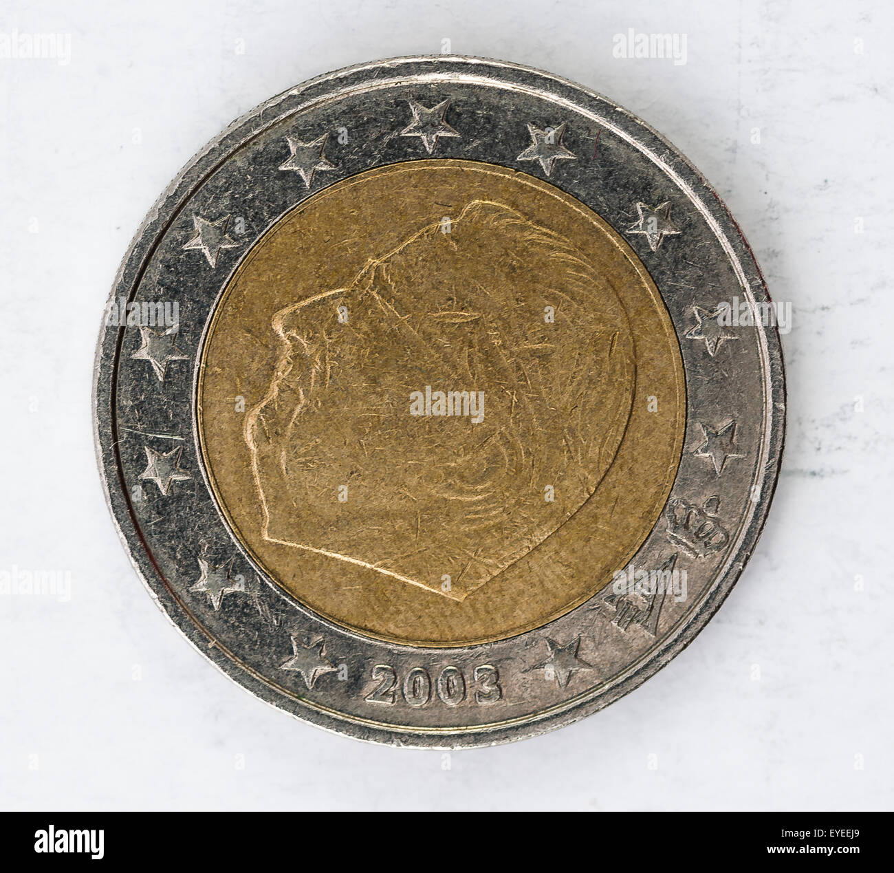 two Euro Coin with europe Belgium backside used look Stock Photo - Alamy