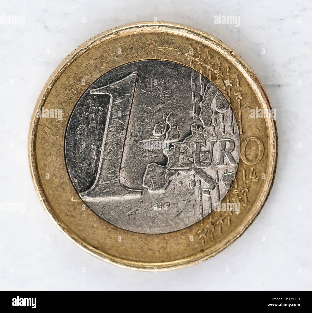 one 1 Euro Coin frontside used look europe Stock Photo - Alamy