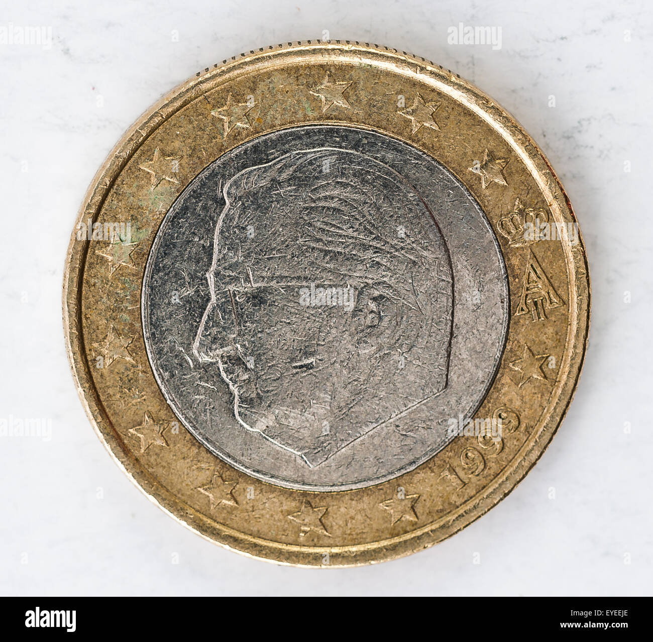 one Euro Coin with europe Belgium backside used look Stock Photo - Alamy