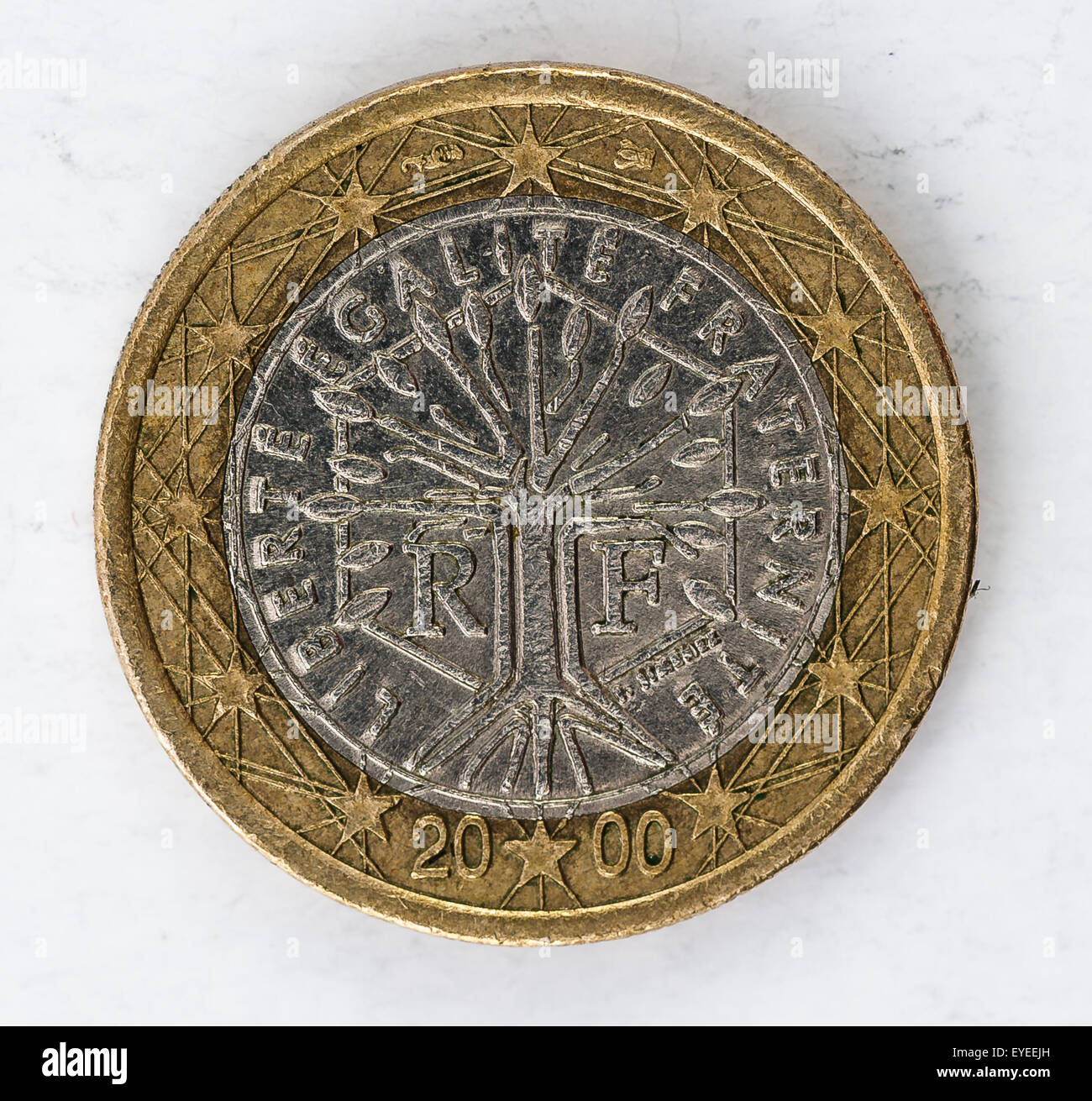 one Euro Coin with europe French backside used look Stock Photo - Alamy